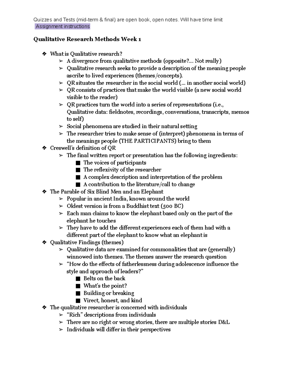 Class Notes #1 - Assignment instructions Qualitative Research Methods ...
