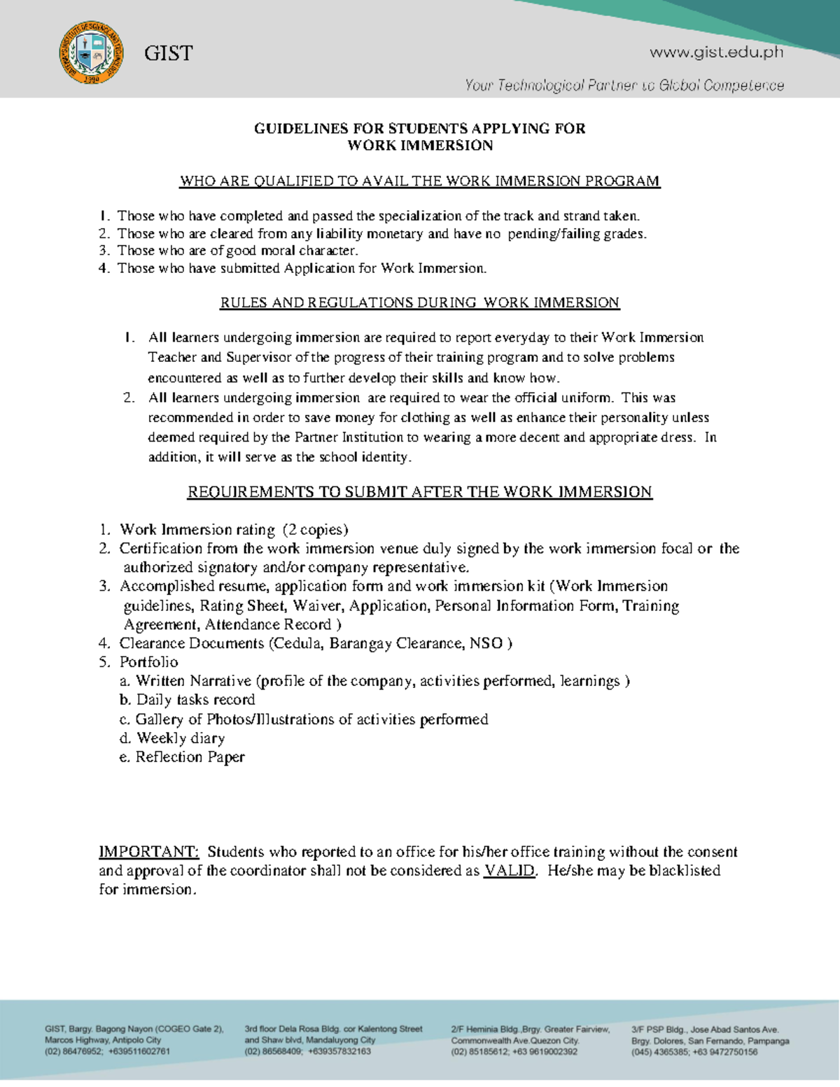 WORK- Immersion-KIT - its is very important - GUIDELINES FOR STUDENTS APPLYING FOR WORK ...