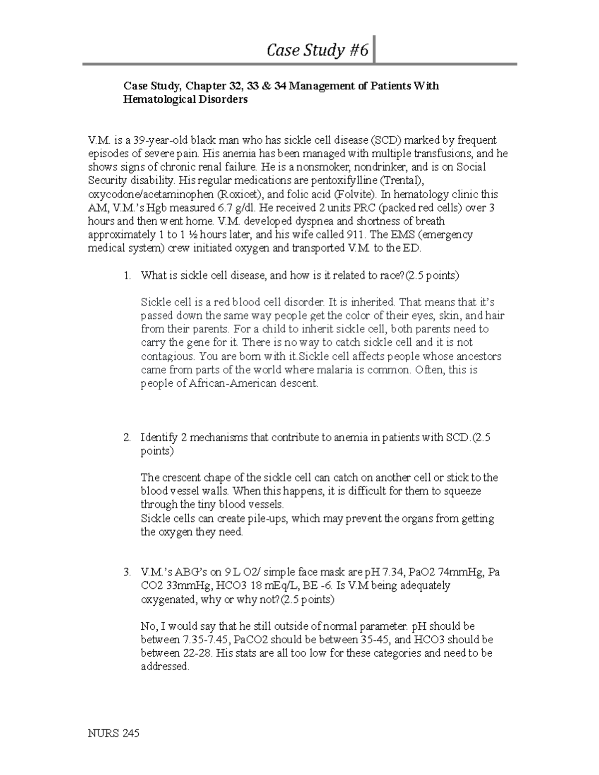 Case Study #6 Hematology - Case Study Case Study, Chapter 32, 33 & 34 ...
