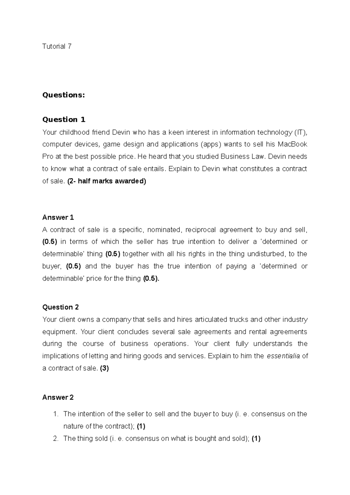 Tutorial 7 Questions & Answers - Tutorial 7 Questions: Question 1 Your ...
