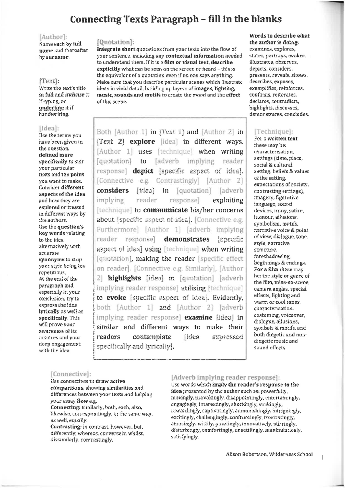 Comparative paragraph Template - Connecting Texts Paragraph fill in the ...