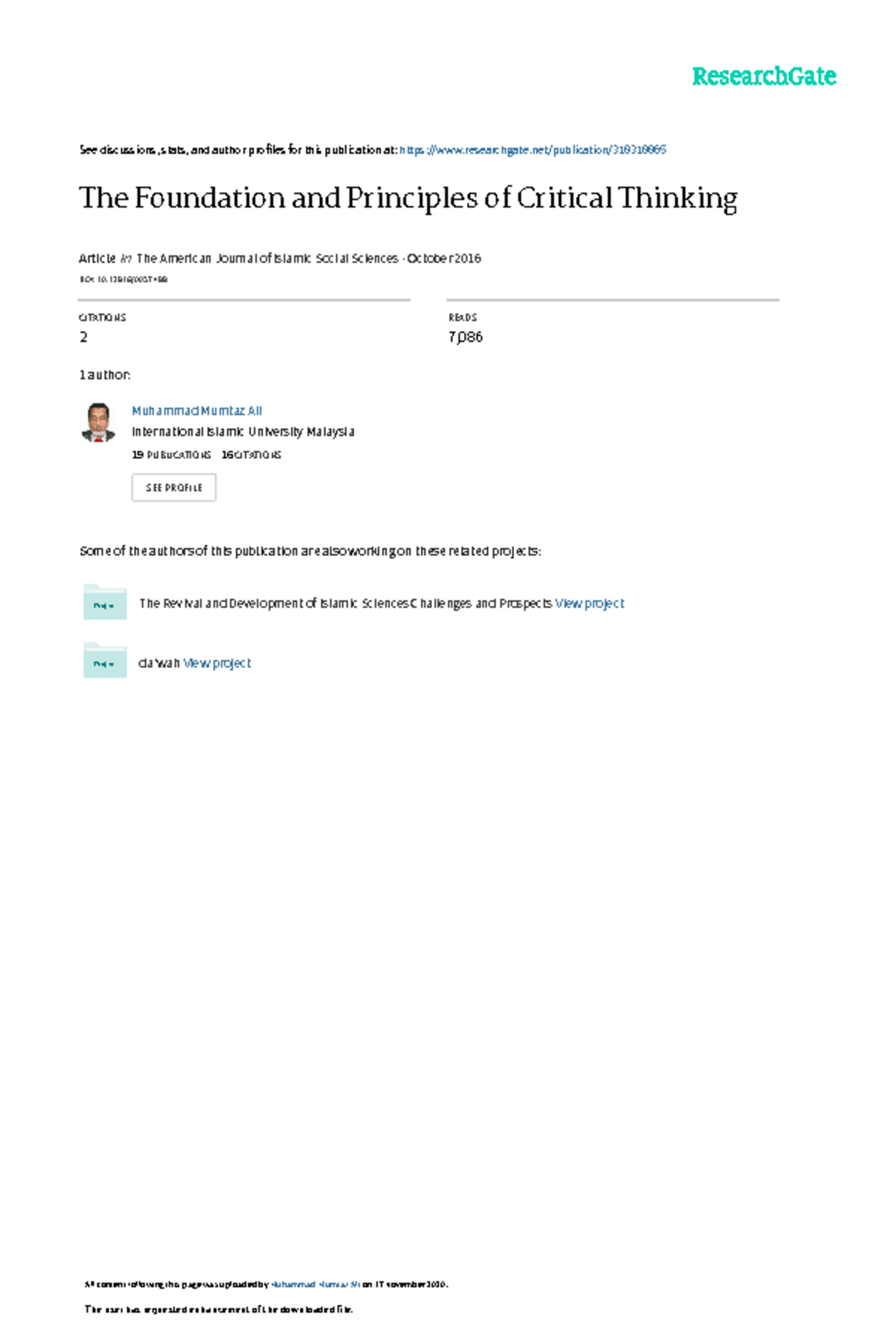 Foundationand Principleof Critical Thinking - See discussions, stats ...