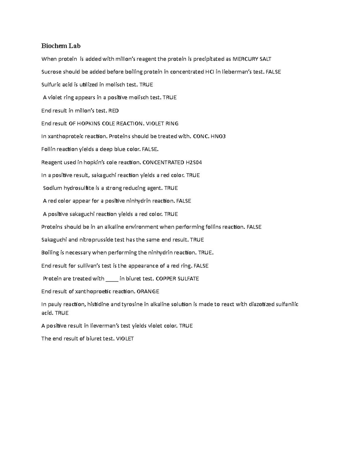 Biochem Lab - Laboratory Guidelines - Biochem Lab When protein is added ...