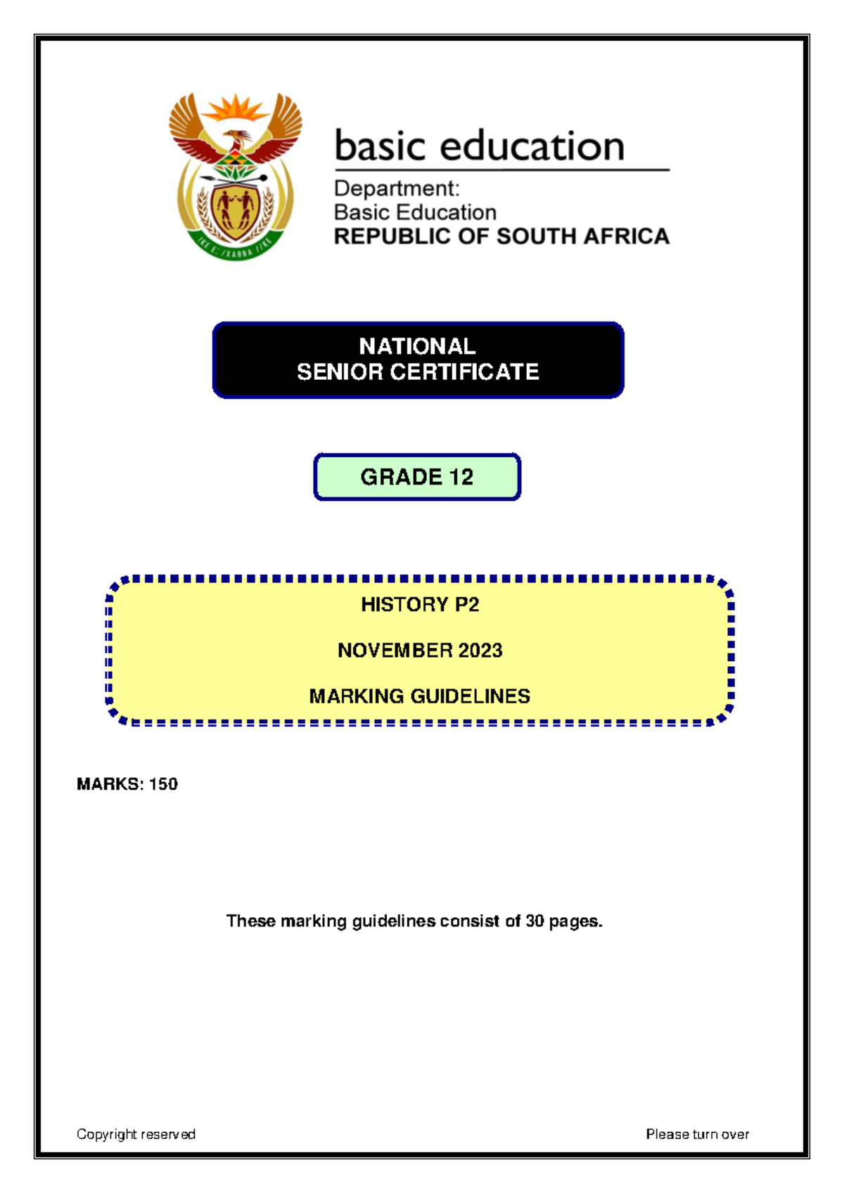 History P2 Nov 2023 MG Eng - MARKS: 150 These marking guidelines ...