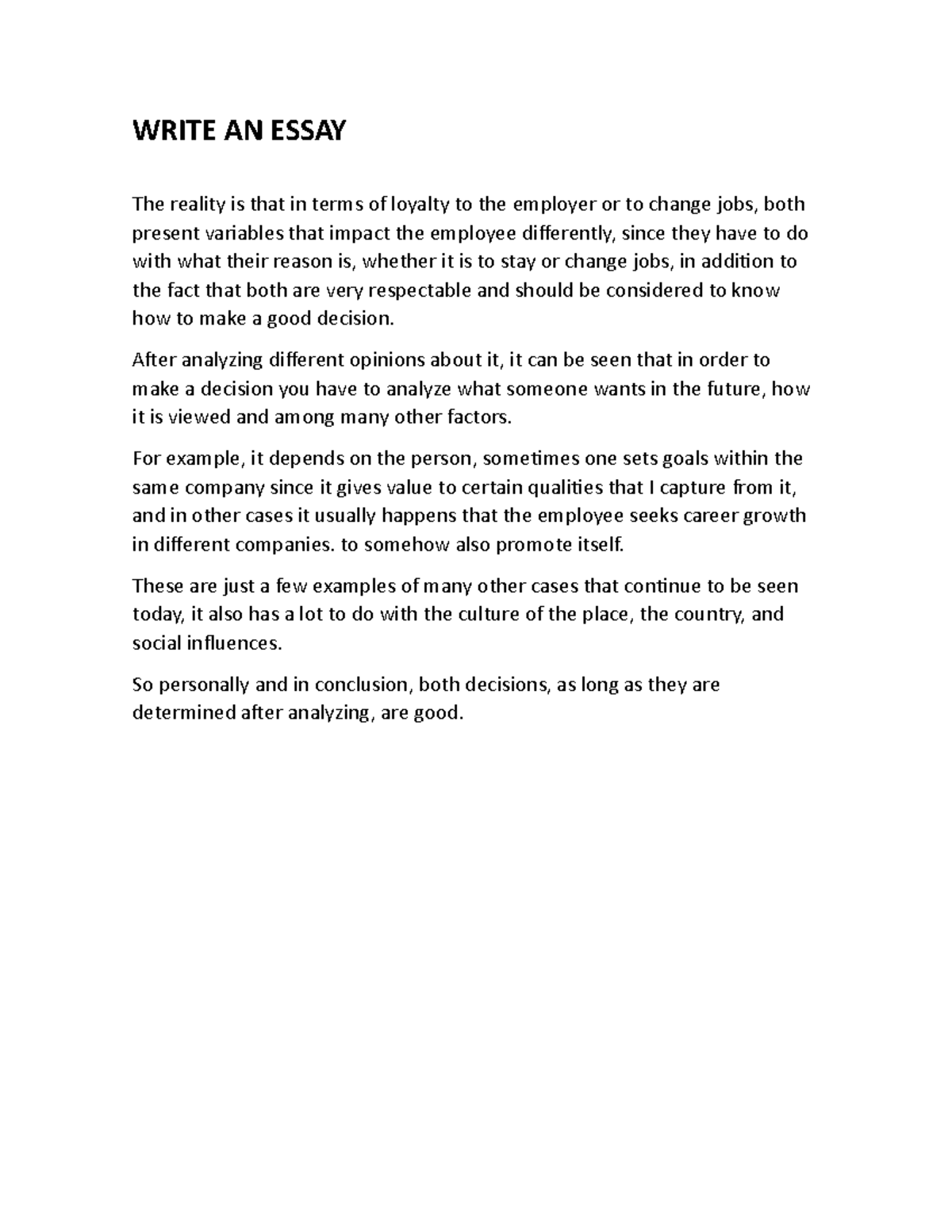 Write AN Essay - ejemplo de ensayo sobre cambiar o no cambiar de ...