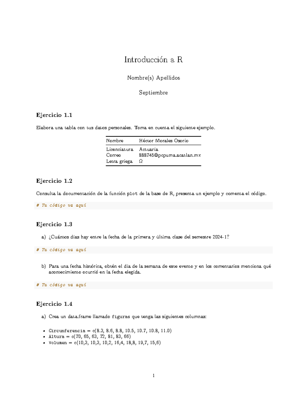 Introduccion a R - Documento para familiarisarse con R Studio - Introducción a R Nombre(s ...
