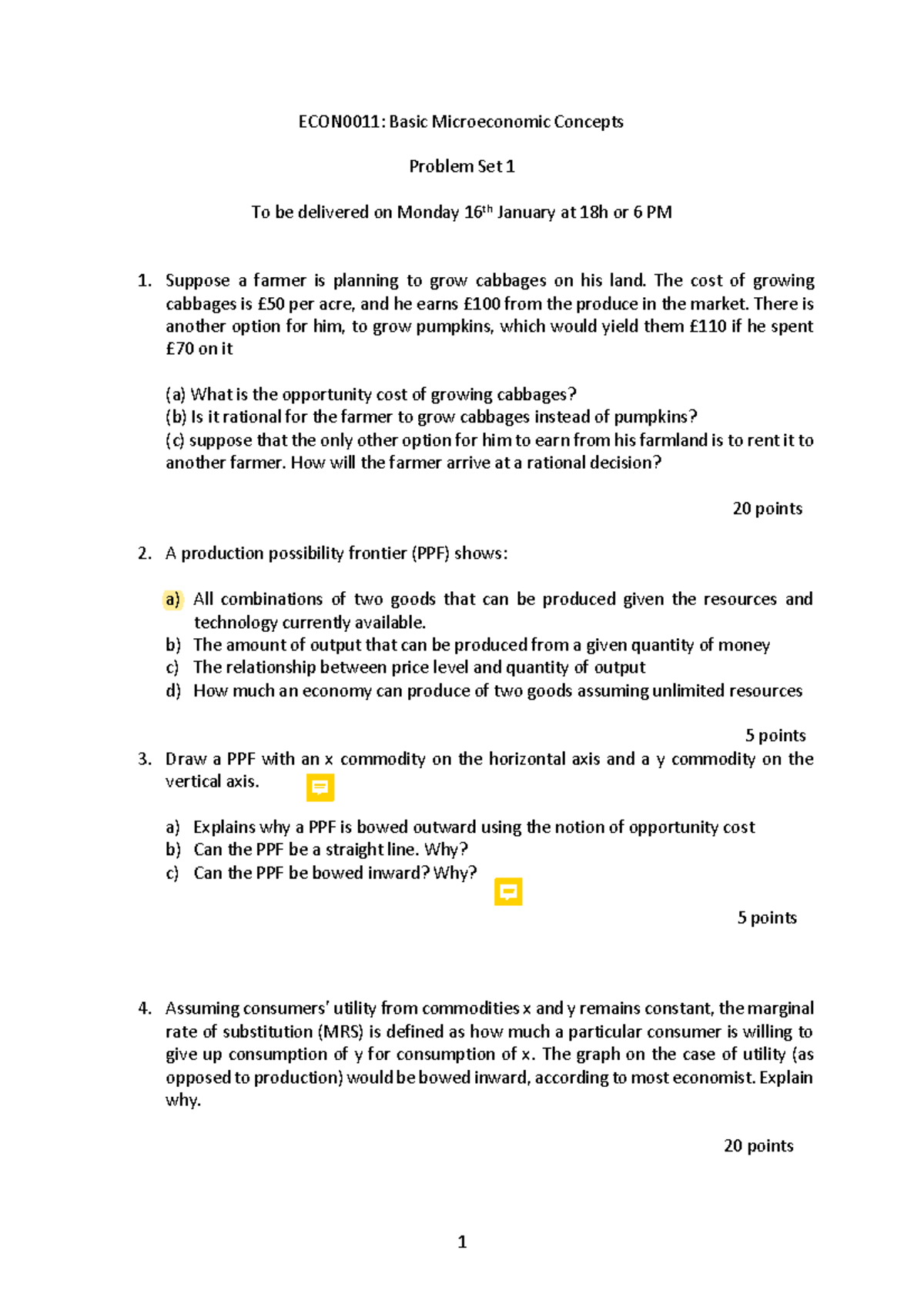 ECON0011 PS1 2022 2023 - problem set - 1 ECON0011: Basic Microeconomic Concepts Problem Set 1 To ...
