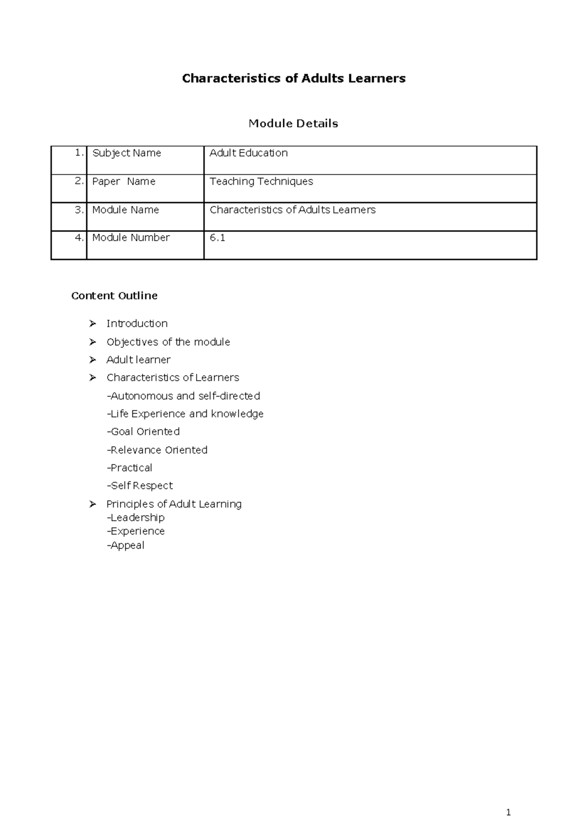 characteristics of Adult Learner - Characteristics of Adults Learners ...