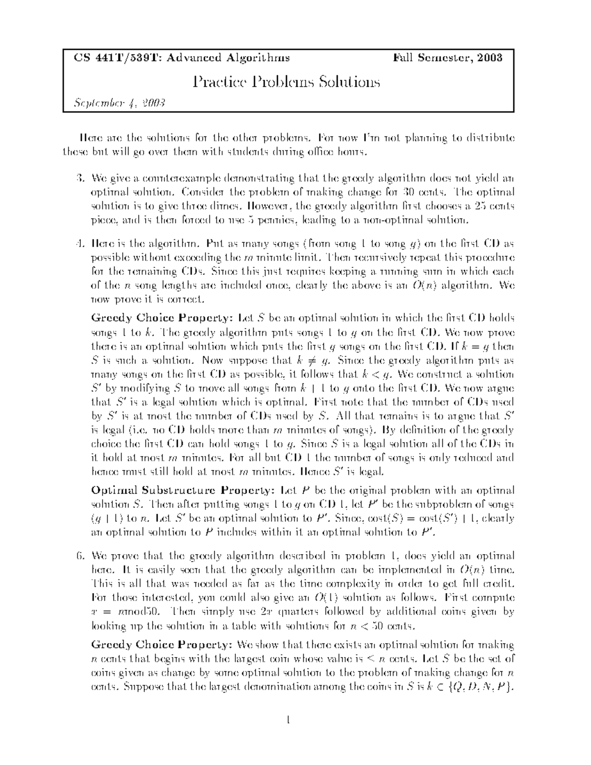 Greedy practice probs sols - CS441T/539T:AdvancedAlgorithms ...