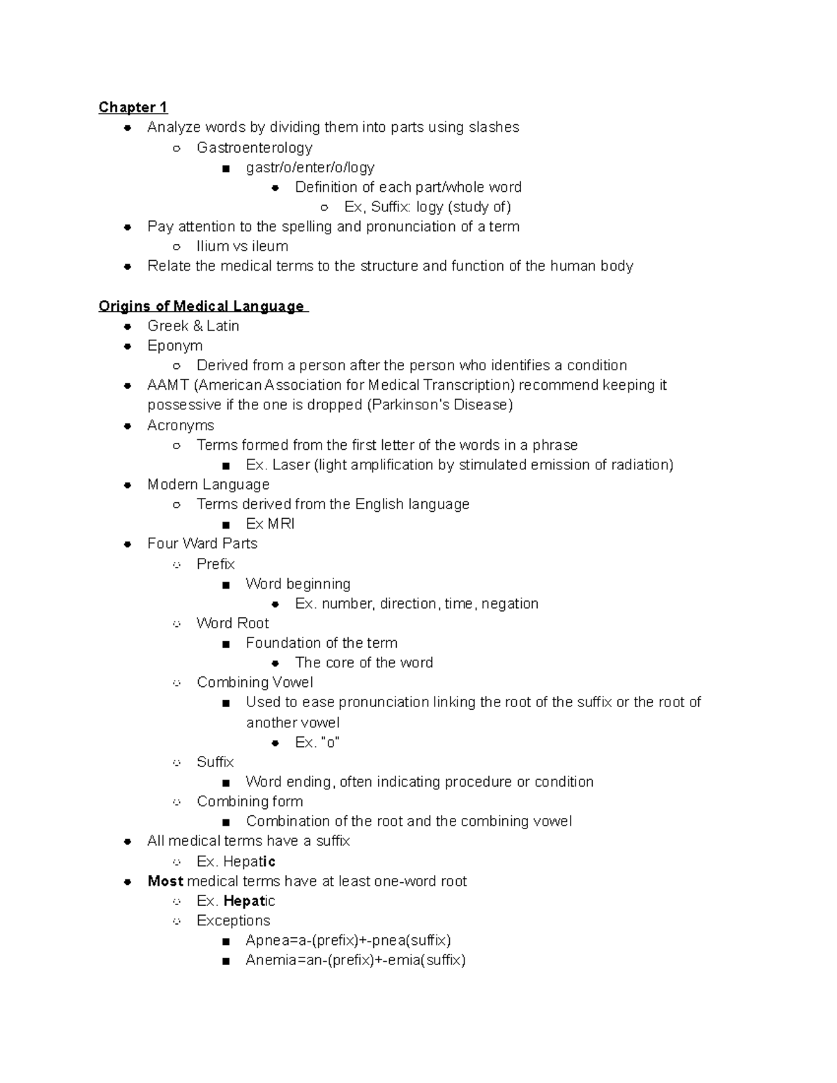 MMSC Exam 1 Notes - Chapter 1 Analyze words by dividing them into parts ...