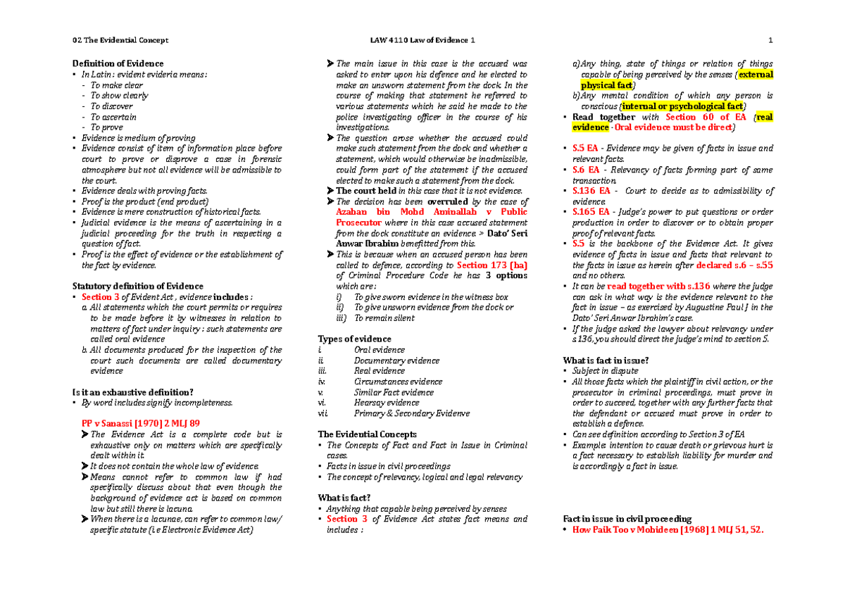 Law 4110 - 02 The Evidential Concept - 02 The Evidential Concept LAW ...