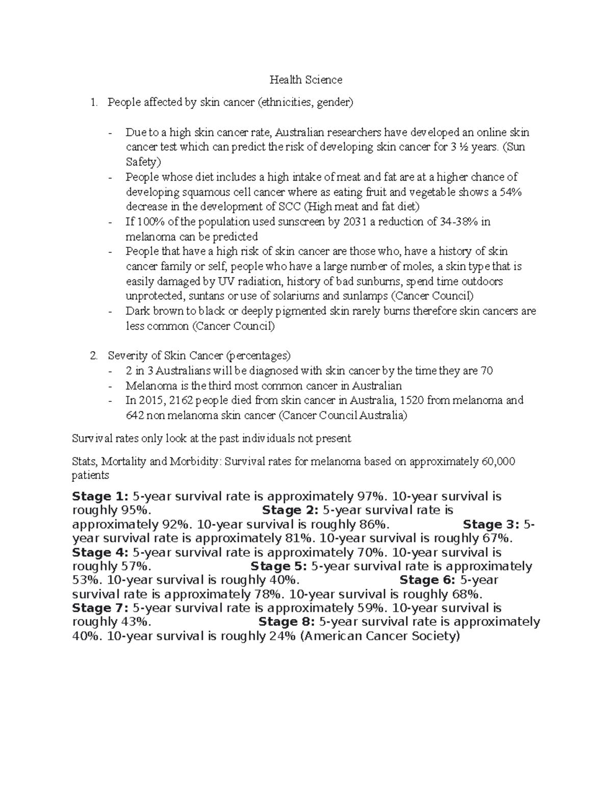 Health Science - notes - Health Science People affected by skin cancer ...