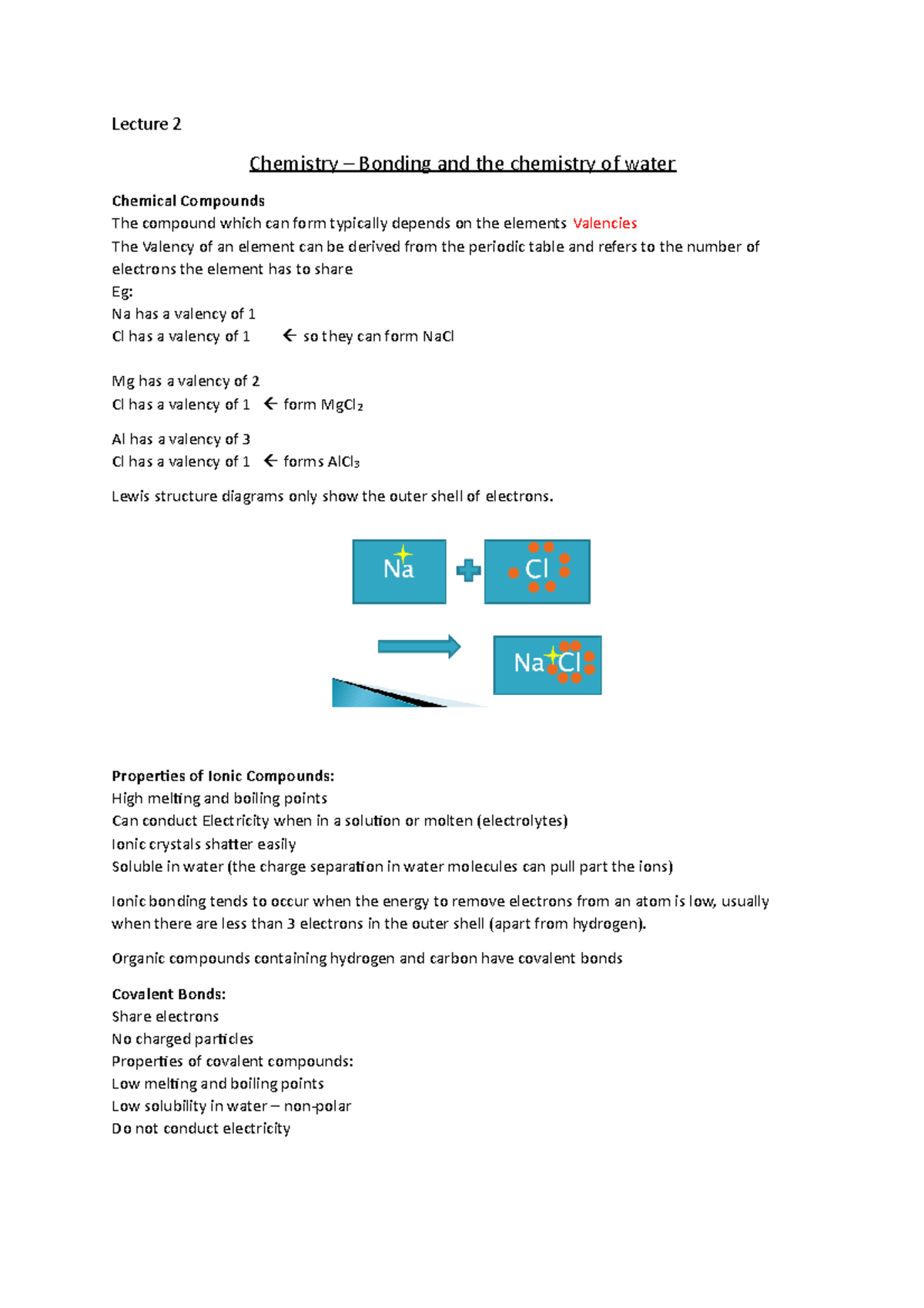 Lecture 2 - Chemistry - Lecture 2 Chemistry – Bonding and the chemistry ...