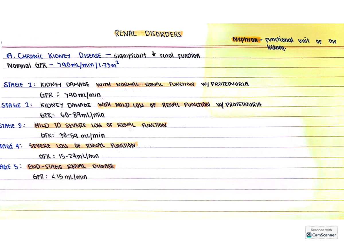 MS2 notes - RENAL DISORDERS Functional unit OF the kidney. A. CHRONIC ...