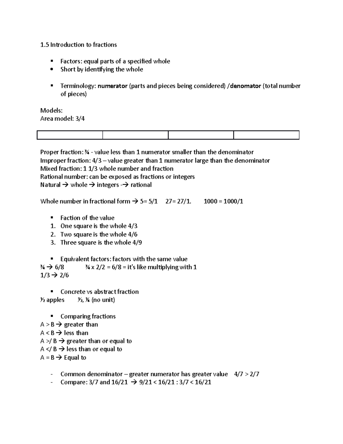 1.5 Intro to fractions math notes - 1 Introduction to fractions Factors ...