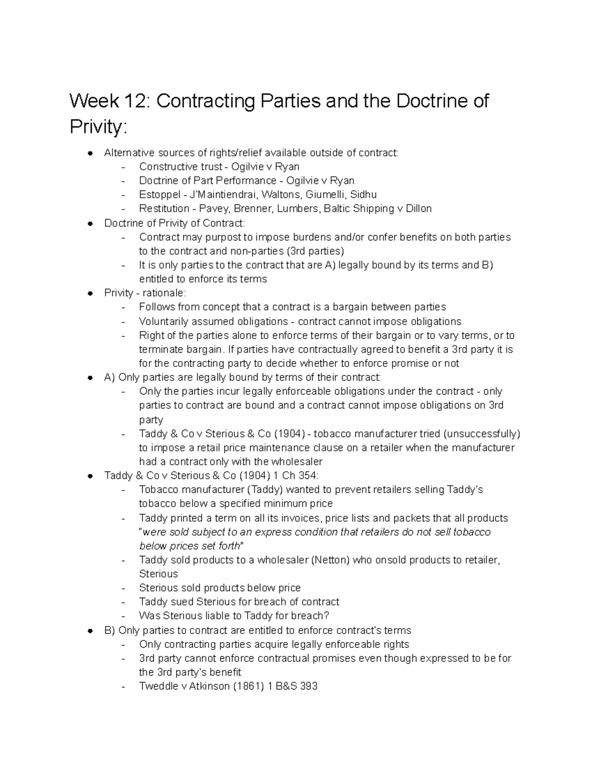 Week 12 Contract A Summary Of Lecture Notes Readings And Seminar Work Week 12 Contracting