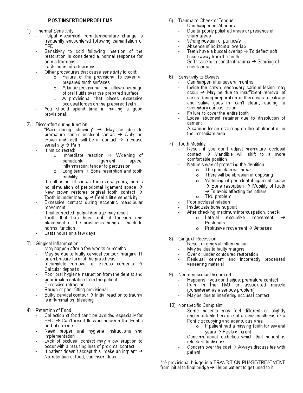 Prostho-F1 - fpd lec - POST INSERTION PROBLEMS Thermal Sensitivity ...