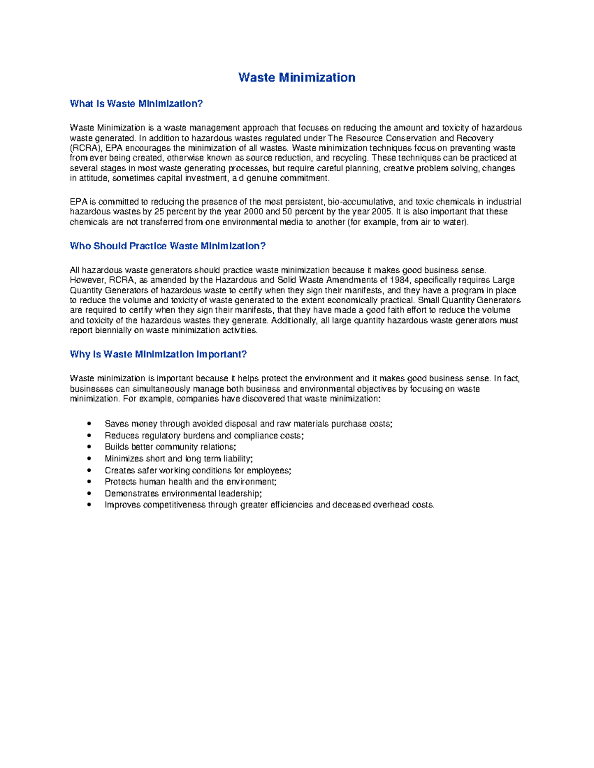 Waste Minimization - Waste Minimization What is Waste Minimization ...