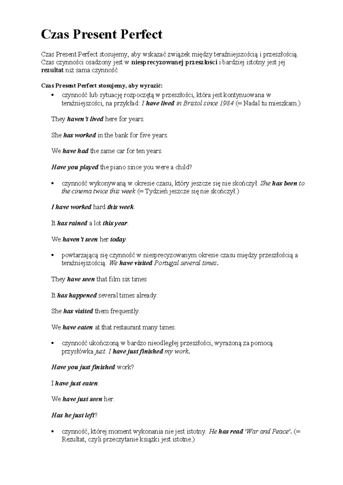Czas Present Perfect - hej - Czas Present Perfect Czas Present Perfect ...
