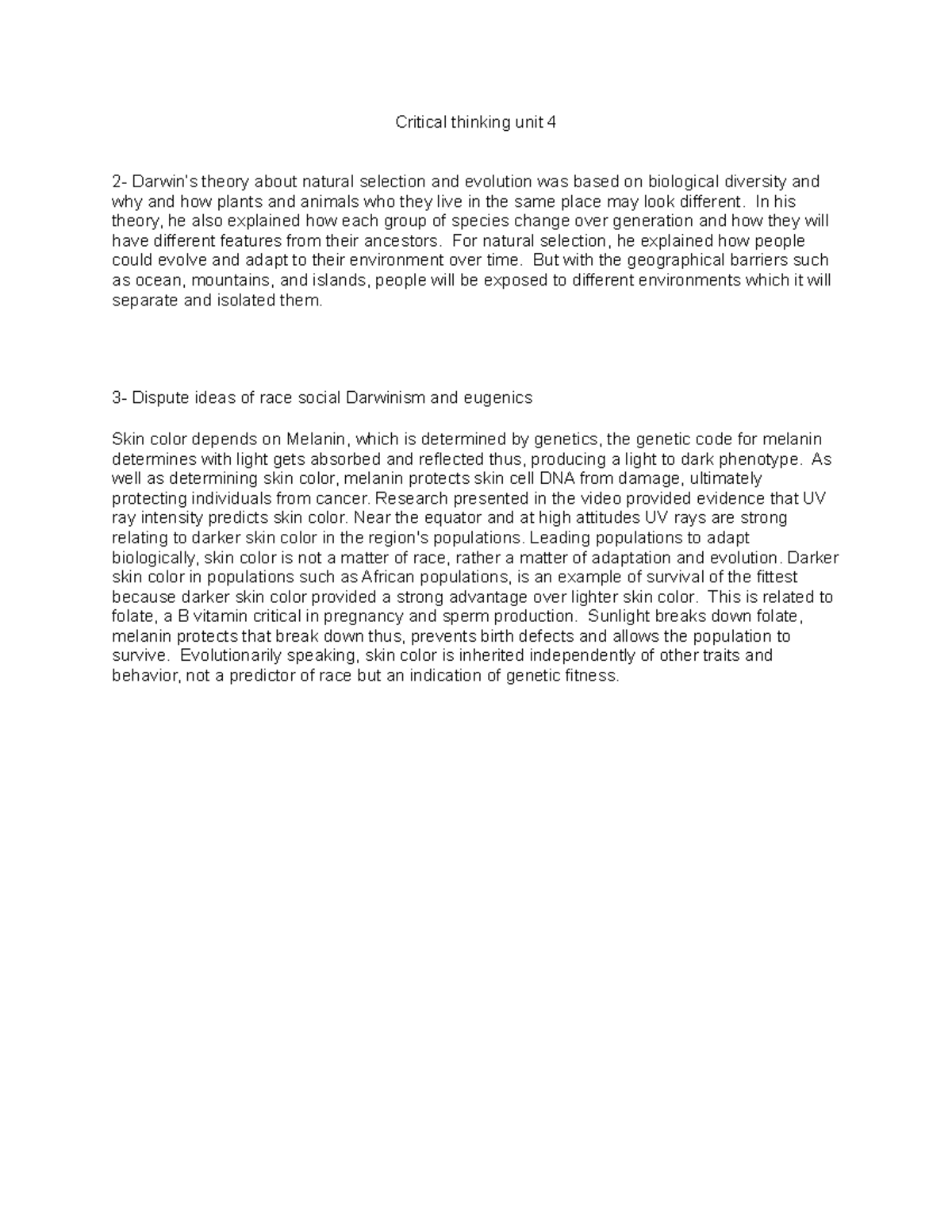 Critical thinking unit 4 - In his theory, he also explained how each ...