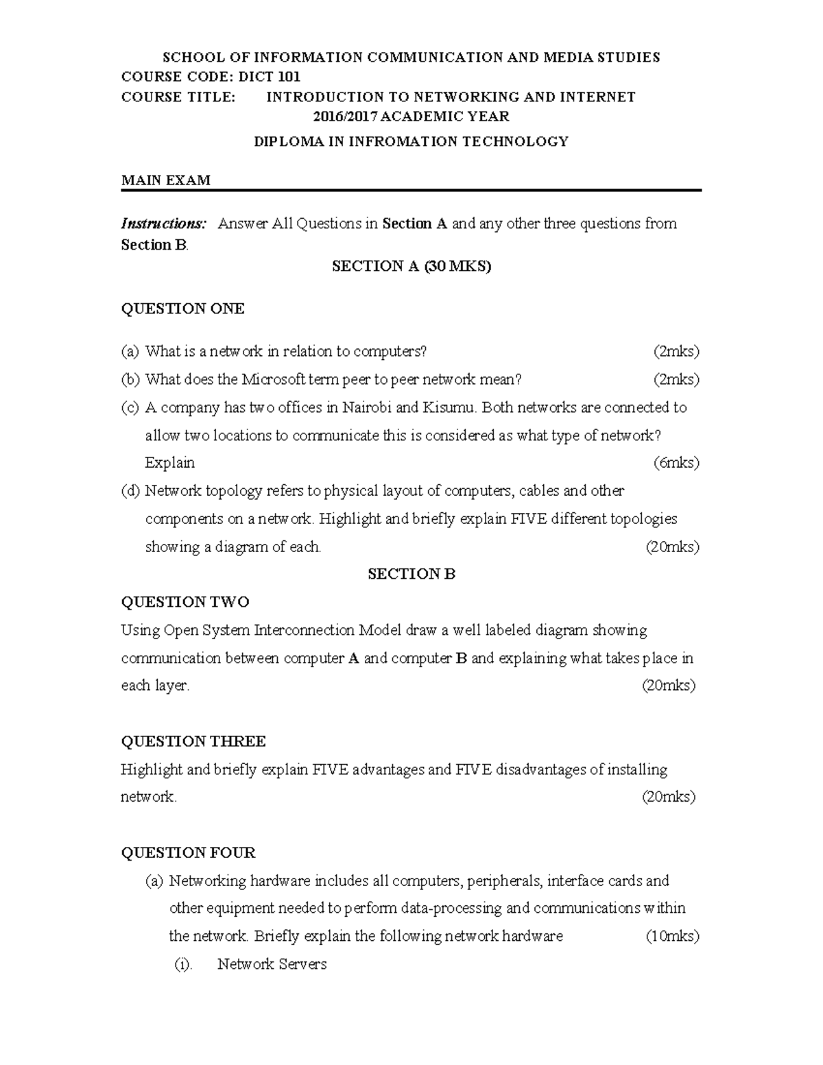 EXAM DICT 101 - Lecturing notes - SCHOOL OF INFORMATION COMMUNICATION ...
