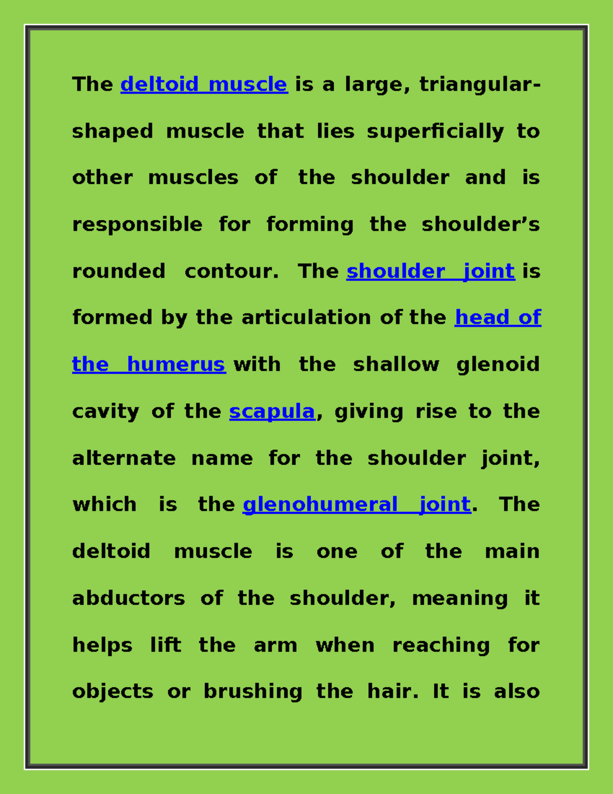 Glenohumeral joint - The deltoid muscle is a large, triangular- shaped ...