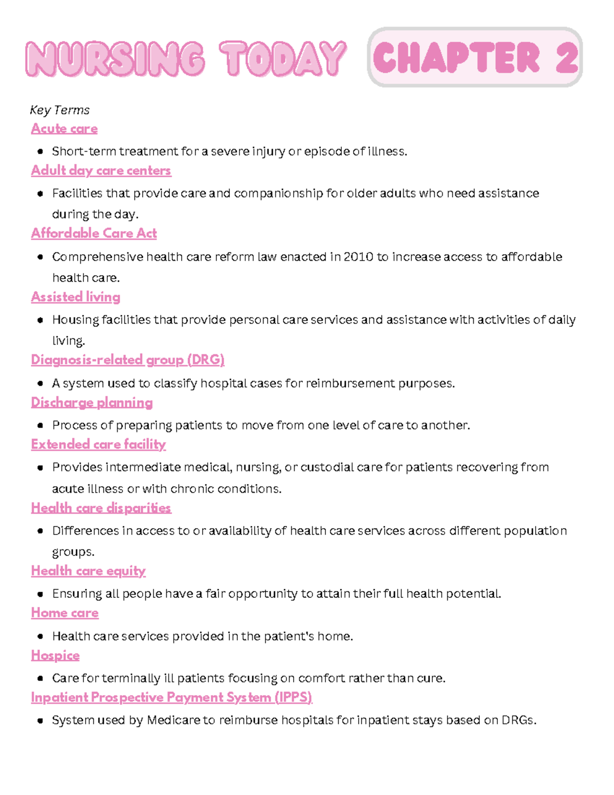 NUR1025 chp 2 - Chapter 2 notes - Nursing TodayNursing Today Chapter 2 ...