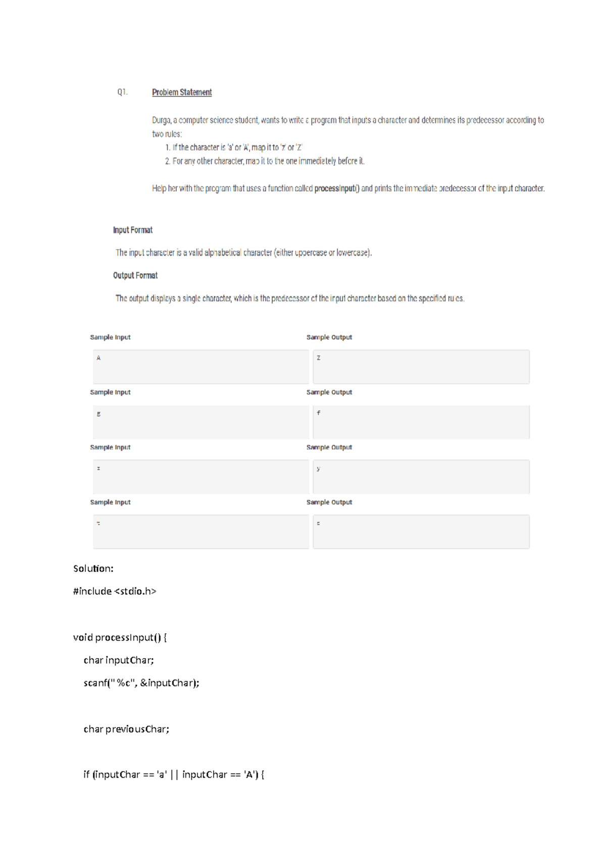 Static Questions UNIT3 - Solution: #include void processInput() { char ...