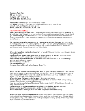 Ihuman notes Week 3 i Human Notes - Patient: Joseph Camella Age: 66 y/o ...