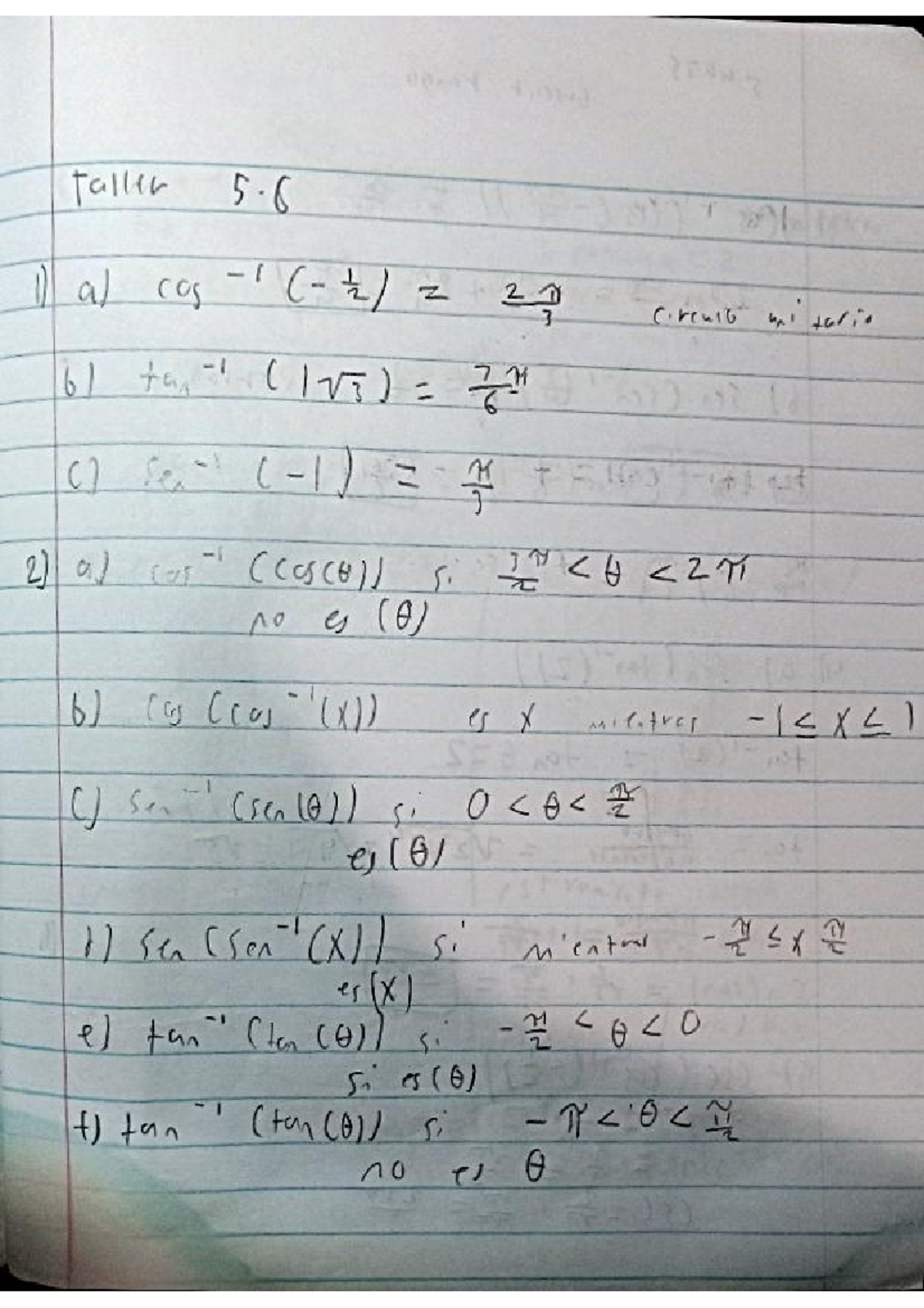 Ejersicios taller 5 - Precálculo II - ‘Wl al coy =") ee ene MEME Lc A%i ...