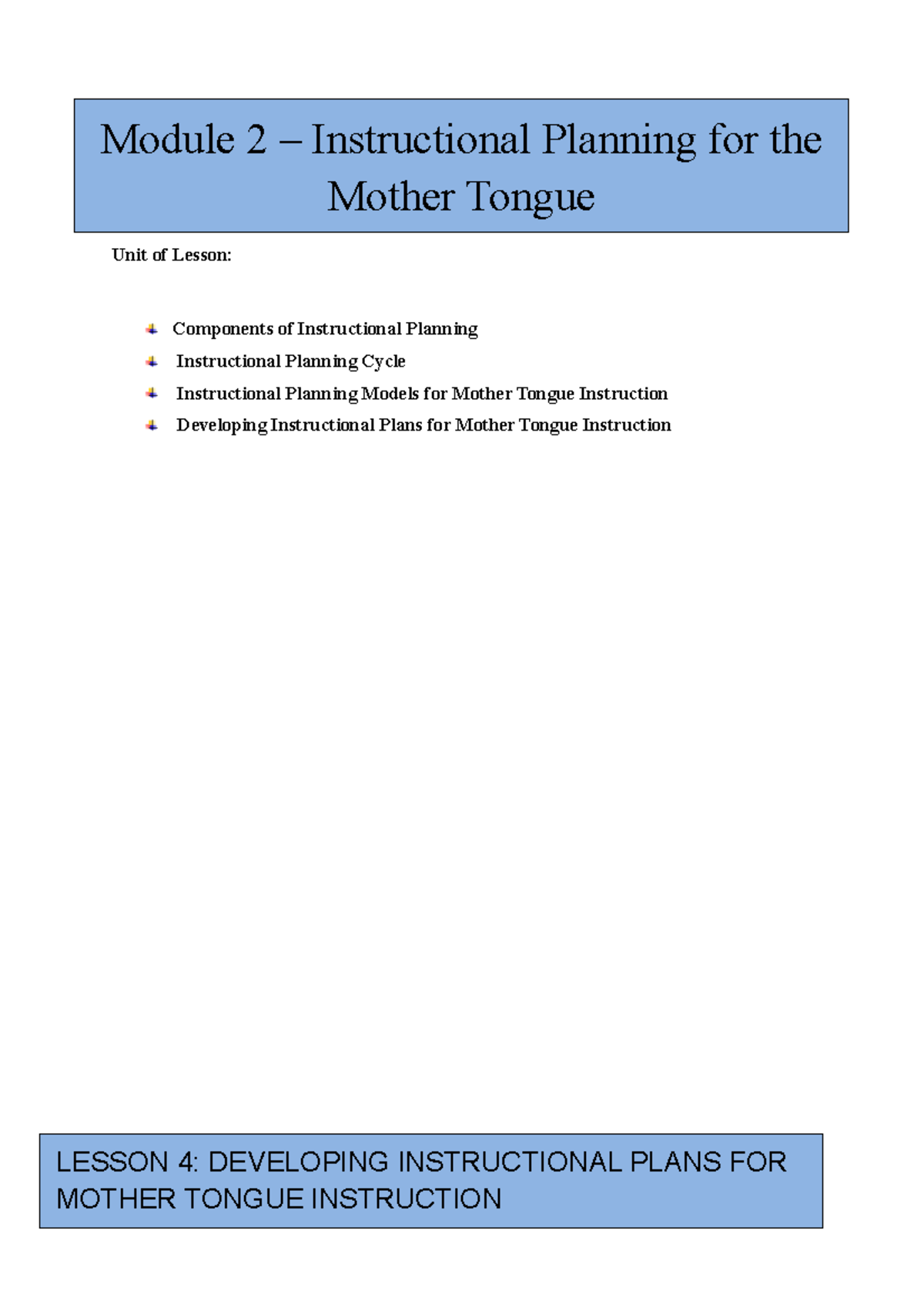 EED 9 Module 2 - Teaching English in the Elementary - Unit of Lesson ...
