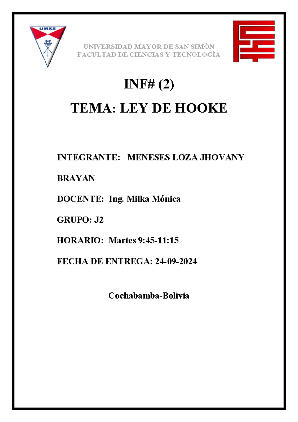 Universidad Mayor DE SAN Simón informe 2 - UNIVERSIDAD MAYOR DE SAN ...
