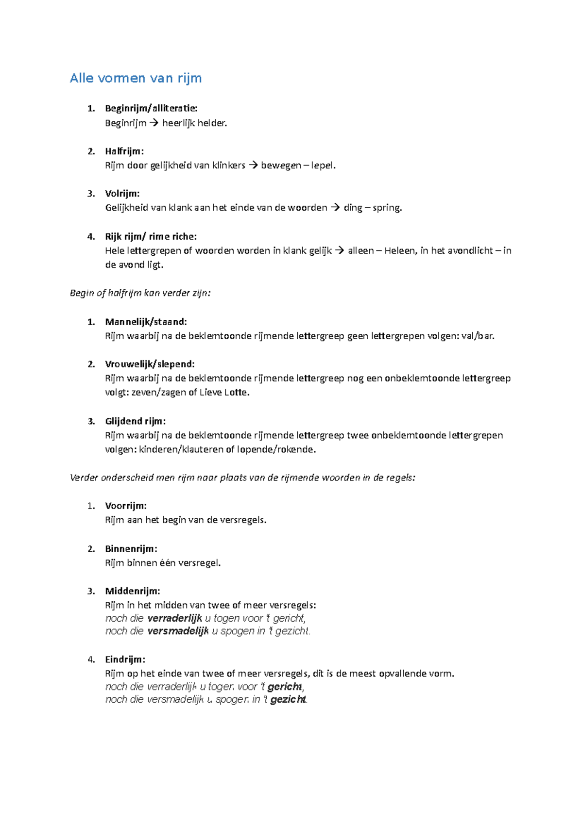 Alle vormen van rijm - Korte uiteenzetting van de verschillende soorten ...