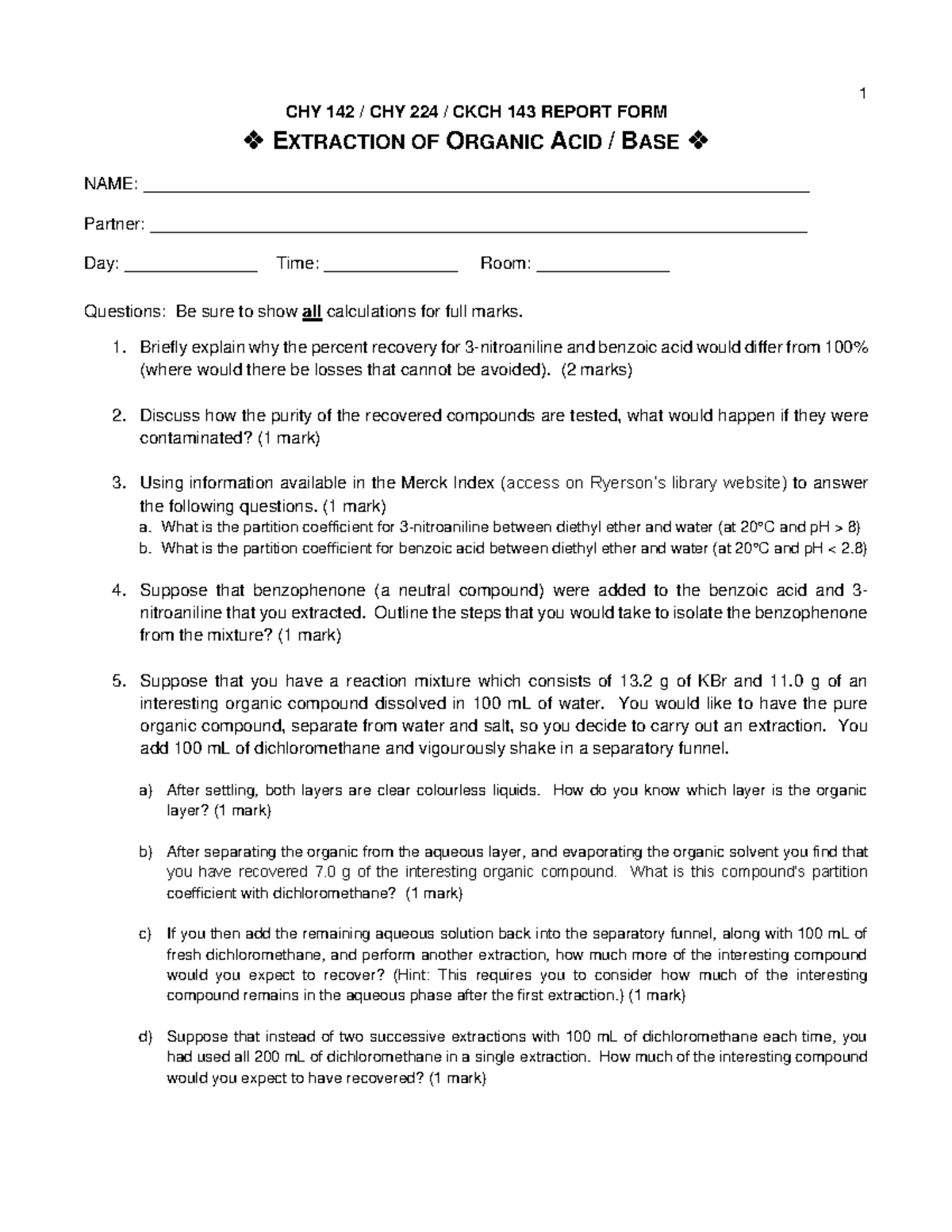 Extraction Report Form - 1 CHY 142 / CHY 224 / CKCH 143 REPORT FORM ...