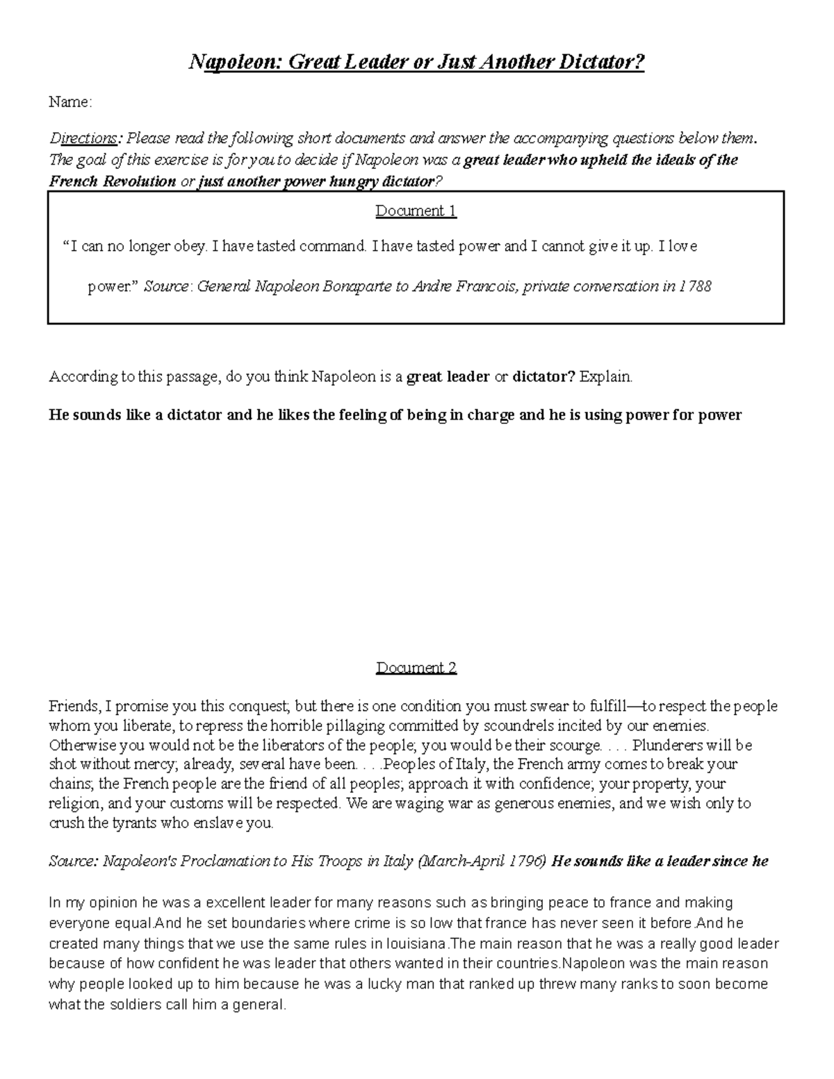 Demetri Baca - napoleon dbq - Napoleon: Great Leader or Just Another ...