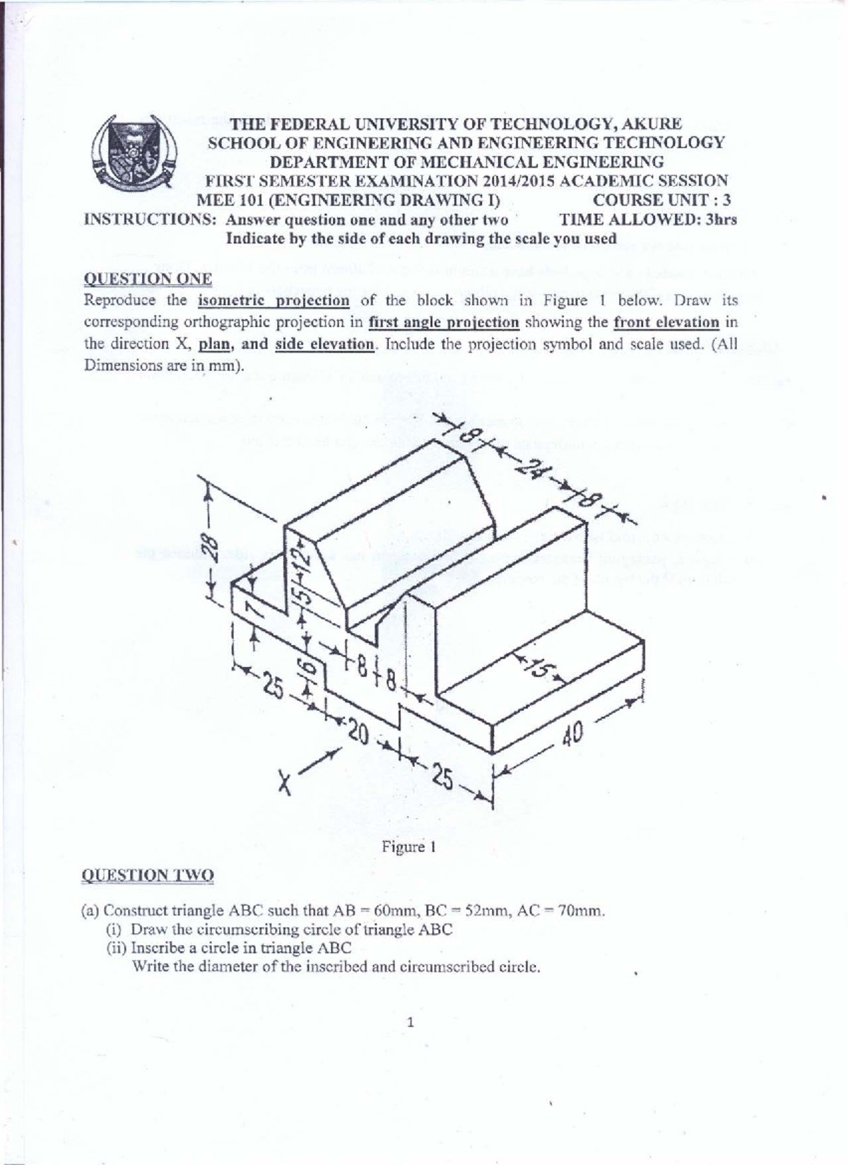 MEE 101 (2014-2015 Session) - Engineering Drawing IA - THE FEDERAL ...