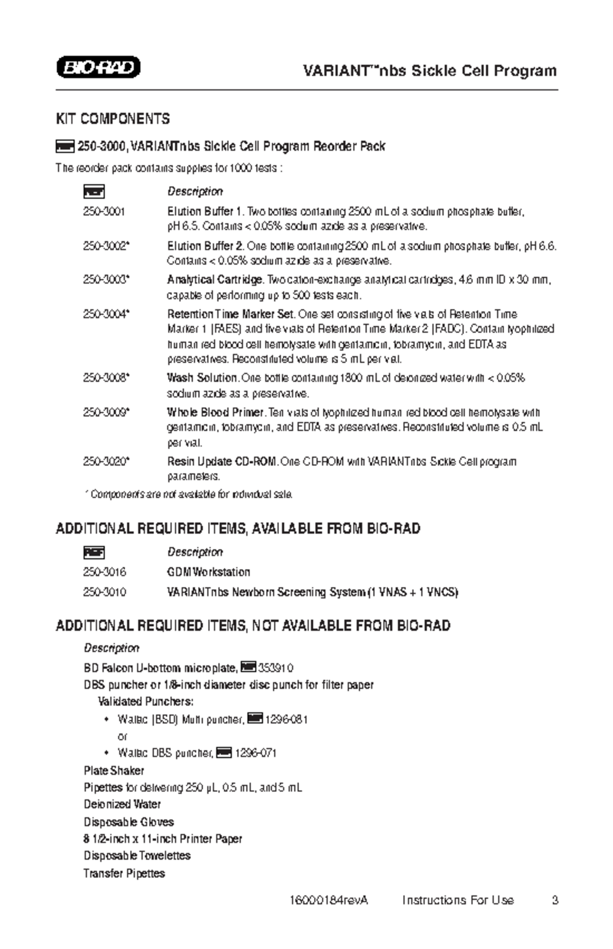 250-3000 Variant nbs Sickle Program IFU trang 3 TA - 16000184revA ...