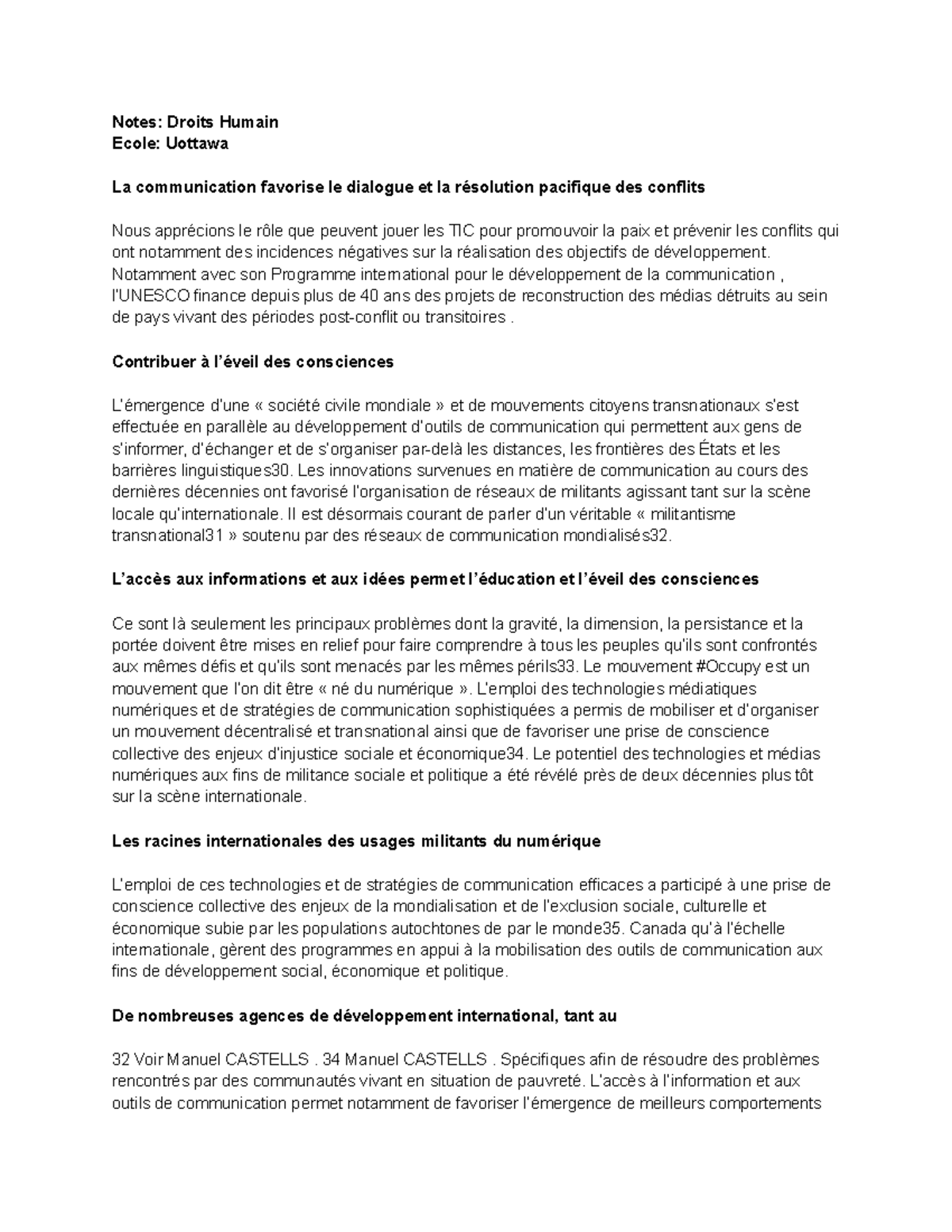 Droits humain 3 - Notes - Notes: Droits Humain Ecole: Uottawa La ...