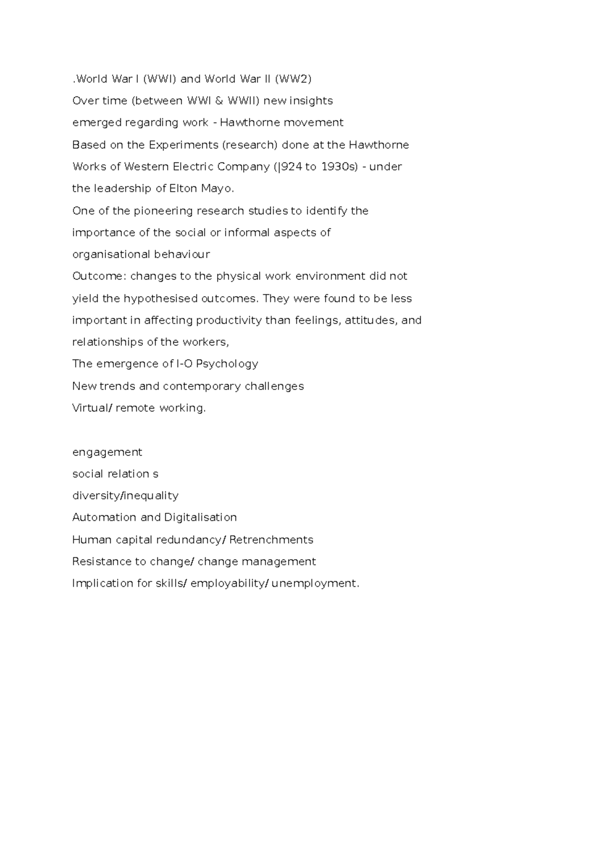 WW1 & 2 IndusPsyc - .World War I (WWI) and World War ll (WW2) Over time ...