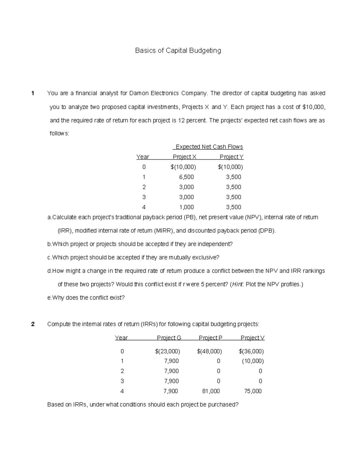 Tutorial 1 Basics of Capital Budgeting - Basics of Capital Budgeting 1 ...