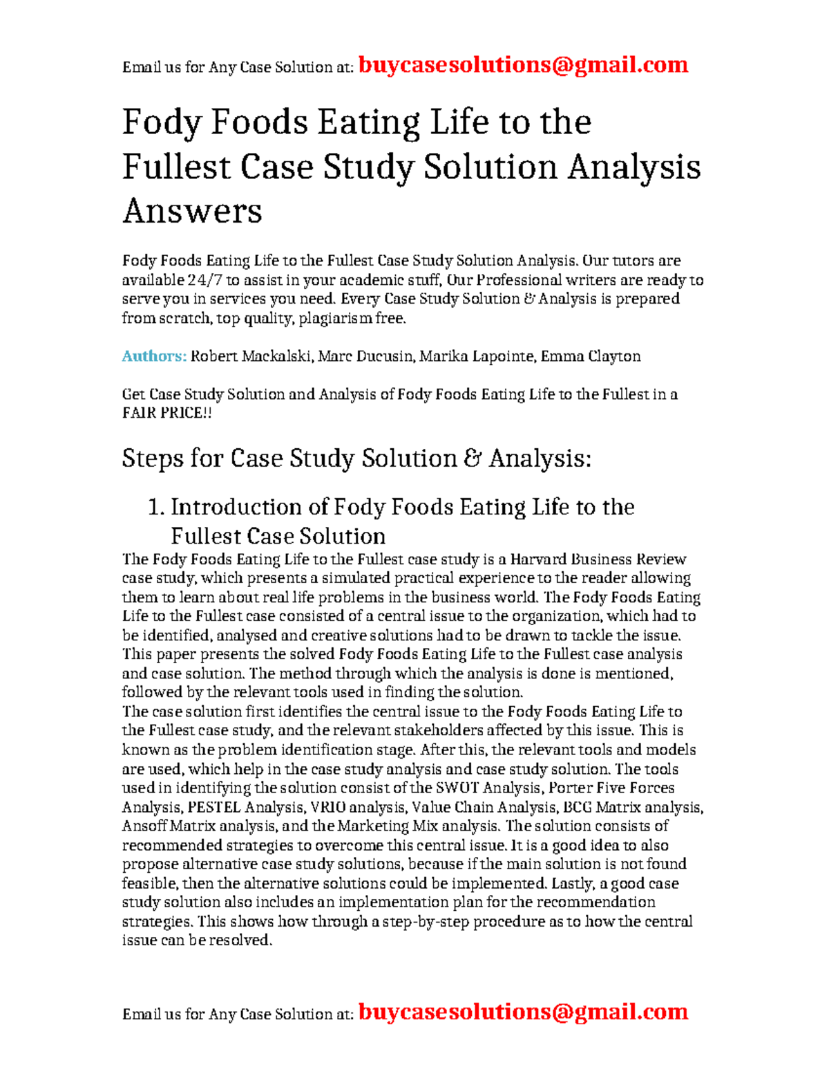 Case Solution Fody Foods Eating Life to the Fullest - Fody Foods Eating ...