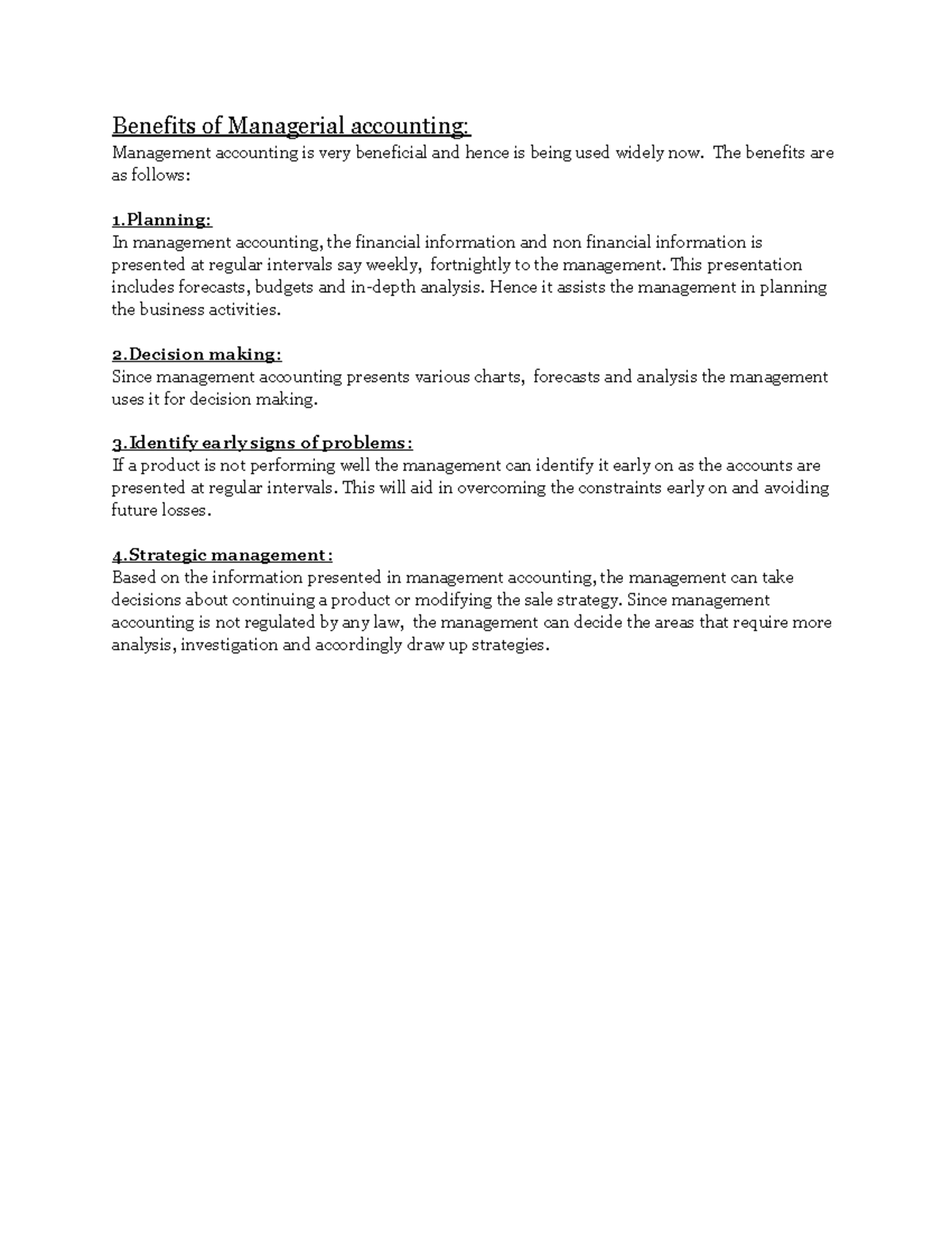 Mngmn 6t - M. Com - Benefits of Managerial accounting: Management ...