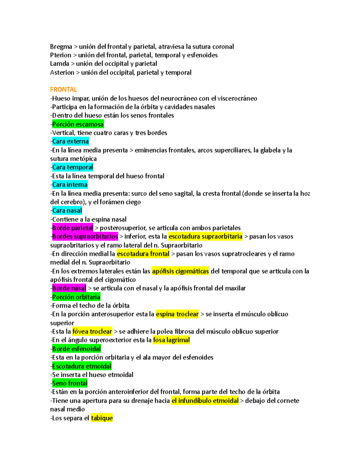 Guia Final Anatomia - Bregma > unión del frontal y parietal, atraviesa ...