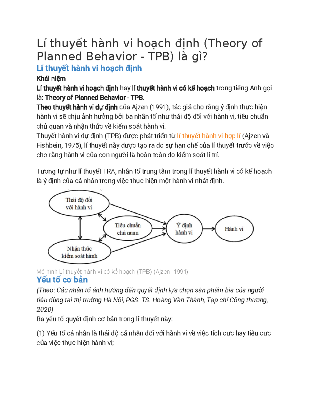 Lí thuyết hành vi hoạch định - Lí thuyết hành vi hoạch định (Theory of Planned Behavior - TPB ...