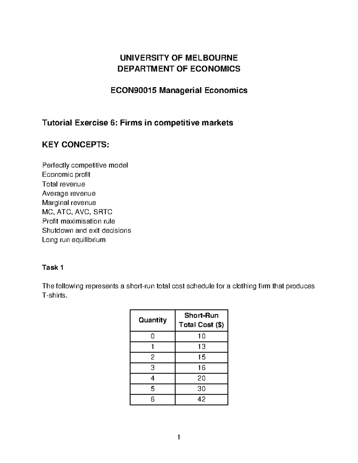 Tutorial 6 - Tute - UNIVERSITY OF MELBOURNE DEPARTMENT OF ECONOMICS ...
