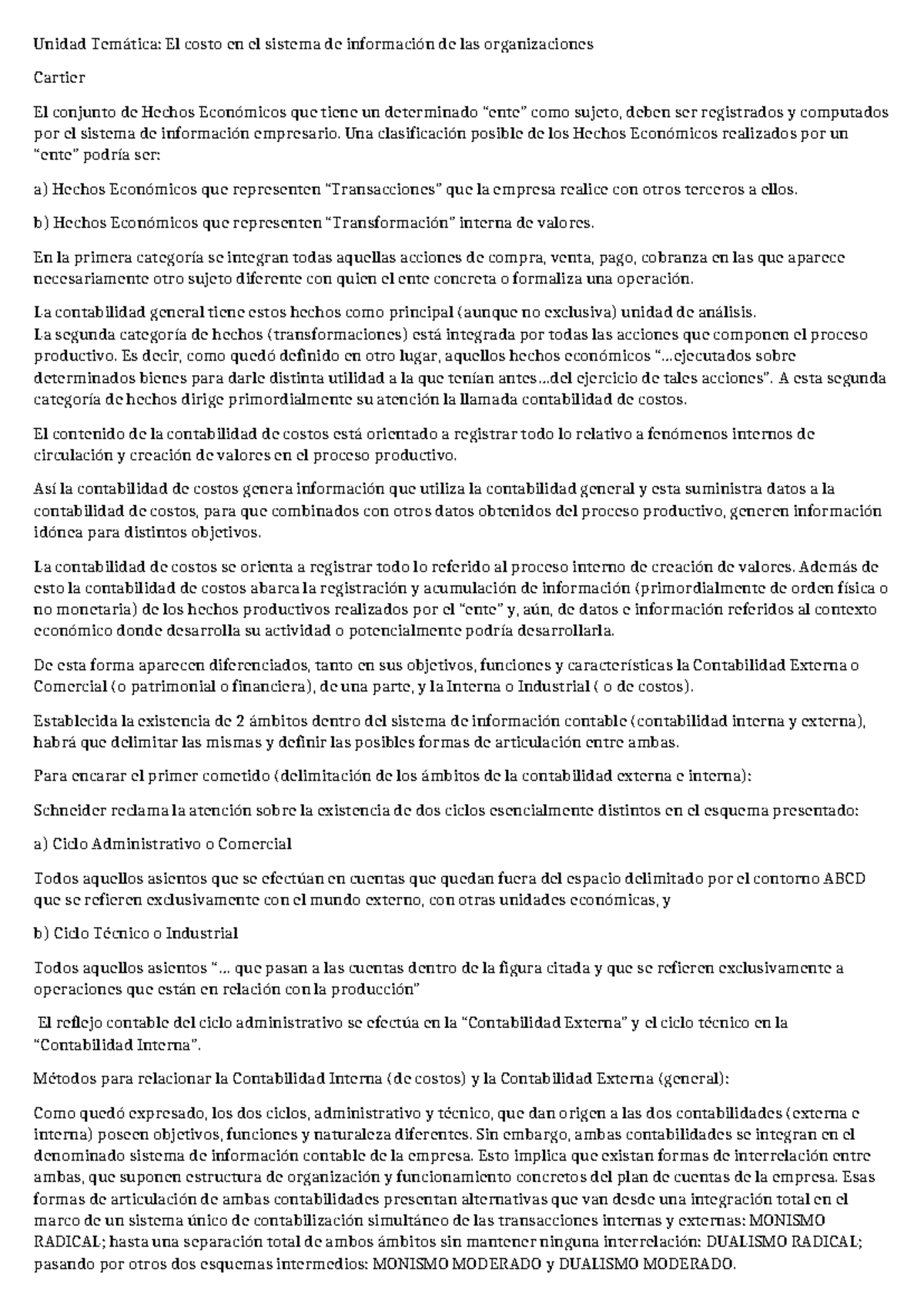 Unidad 2 de costos - Unidad Temática: El costo en el sistema de ...