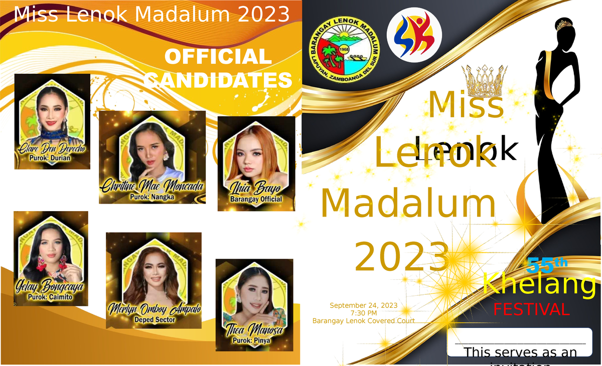 Lenok Programme - Miss Lenok Lenok Madalum 2023 September 24, 2023 7:30 PM Barangay Lenok ...