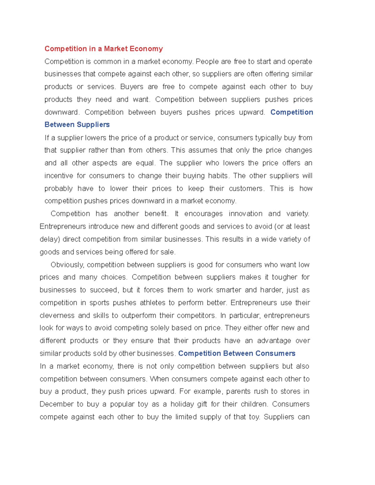 Entrepreneurship and the Economy - Competition in a Market Economy ...