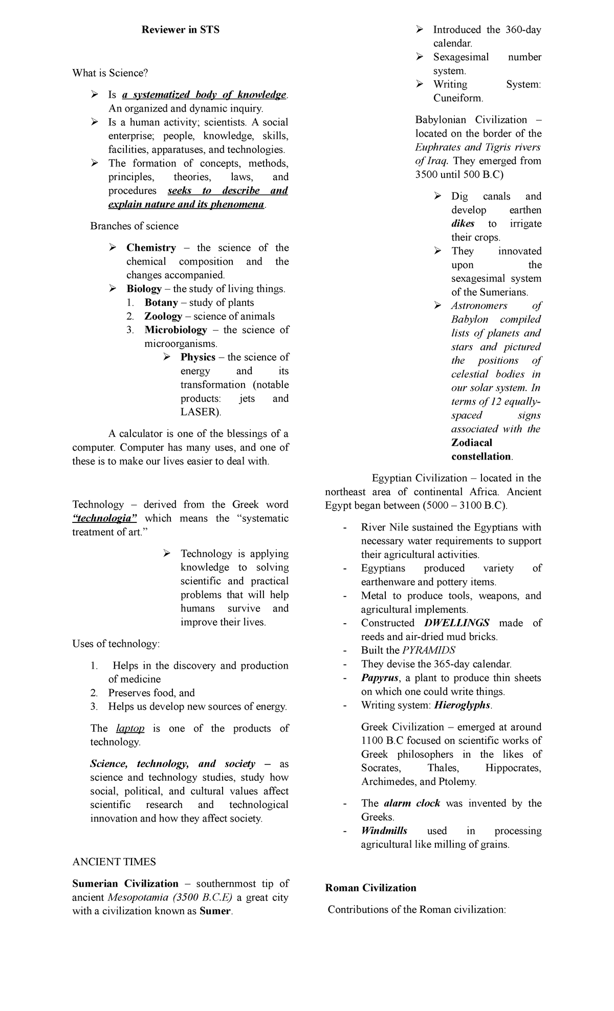 Reviewer in STS - notes - Reviewer in STS What is Science? Is a ...
