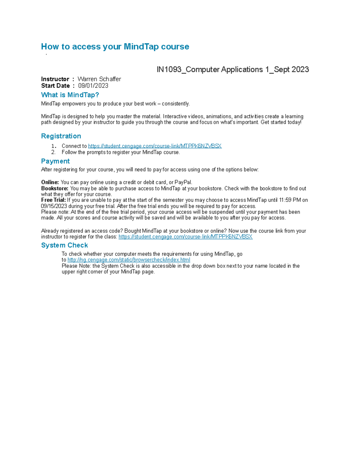 Instructions to Access Mind Tap starter Fall2023 - How to access your ...